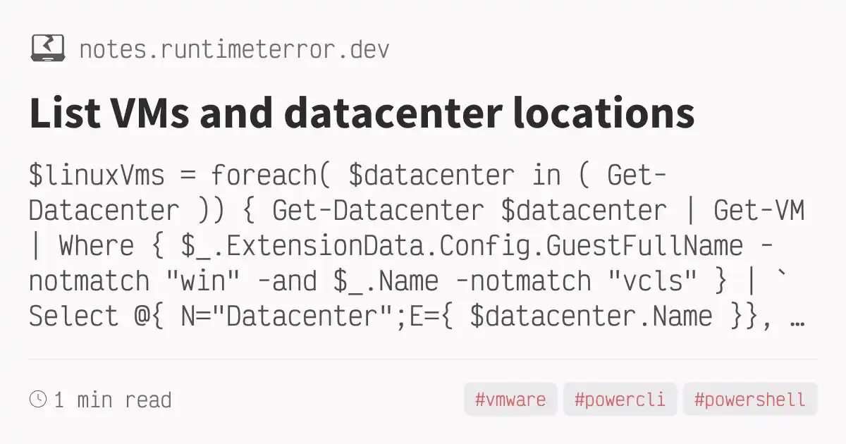 List VMs and datacenter locations